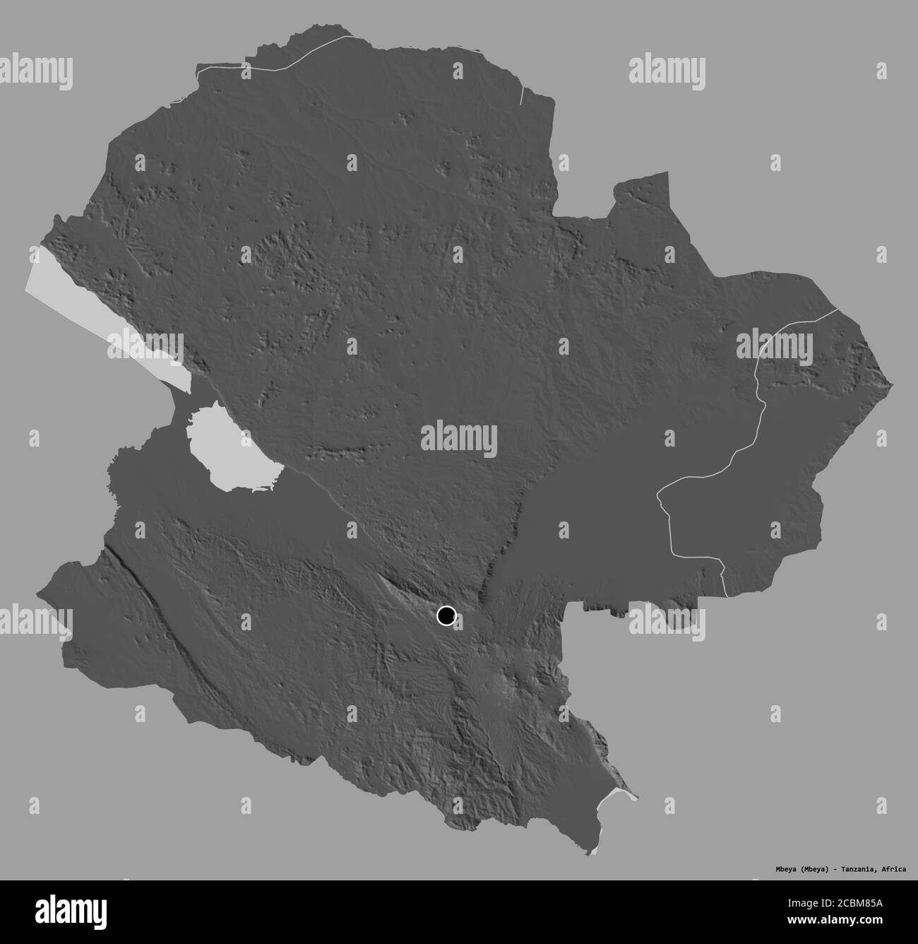 Shape of Mbeya, region of Tanzania, with its capital isolated on a ...
