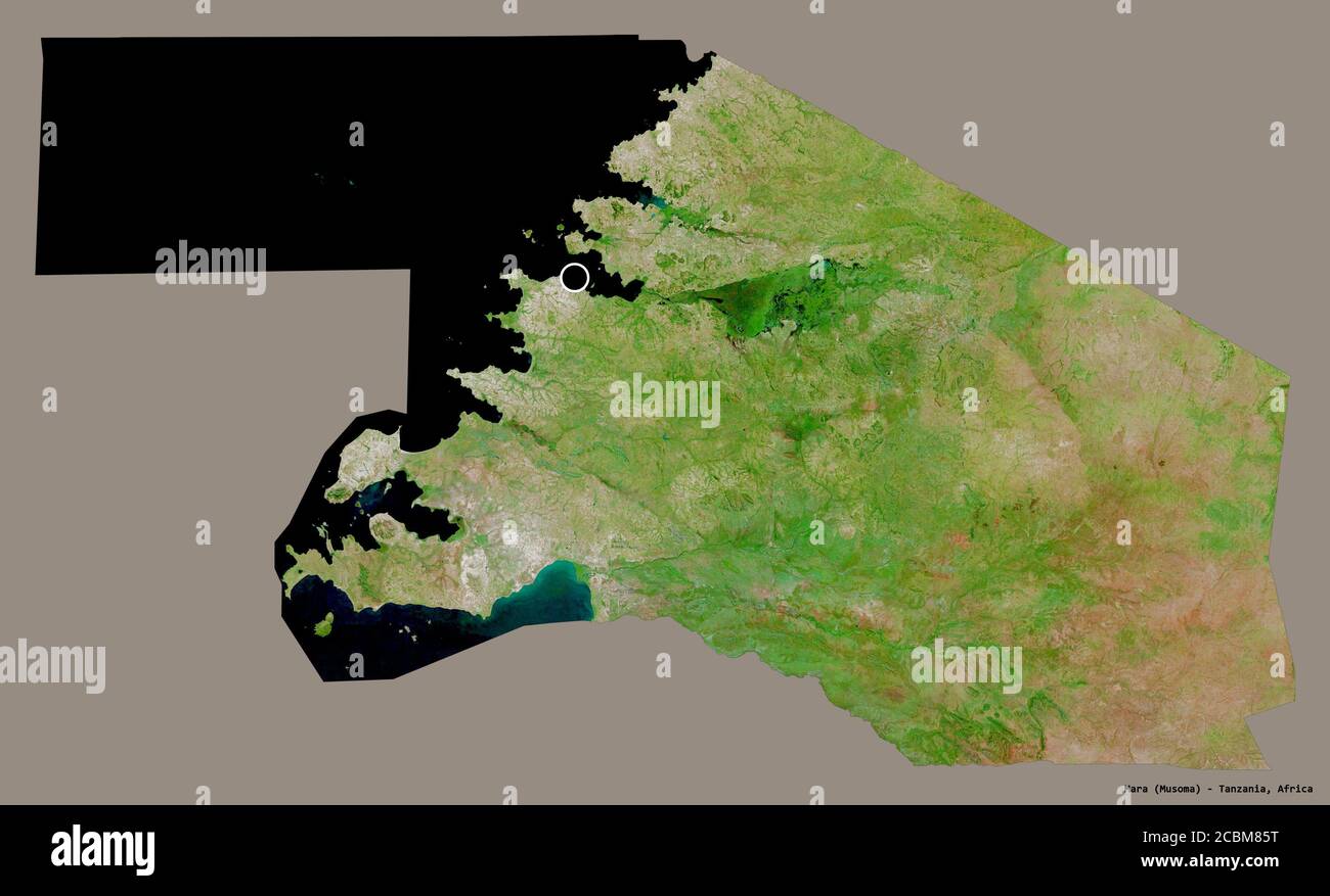 Shape of Mara, region of Tanzania, with its capital isolated on a solid ...