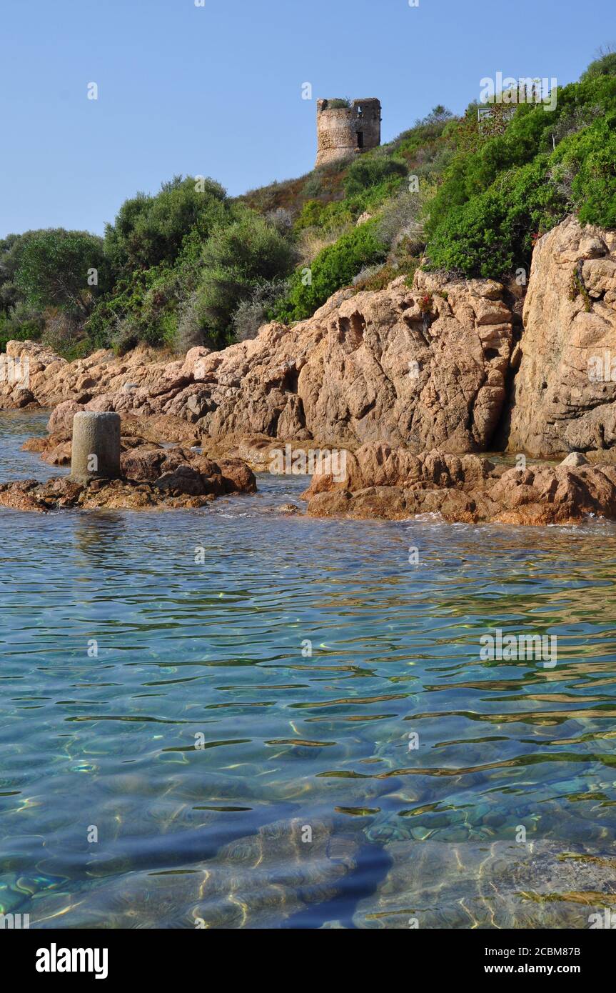 Genoese tower of Sagone in southern Corsica Stock Photo - Alamy