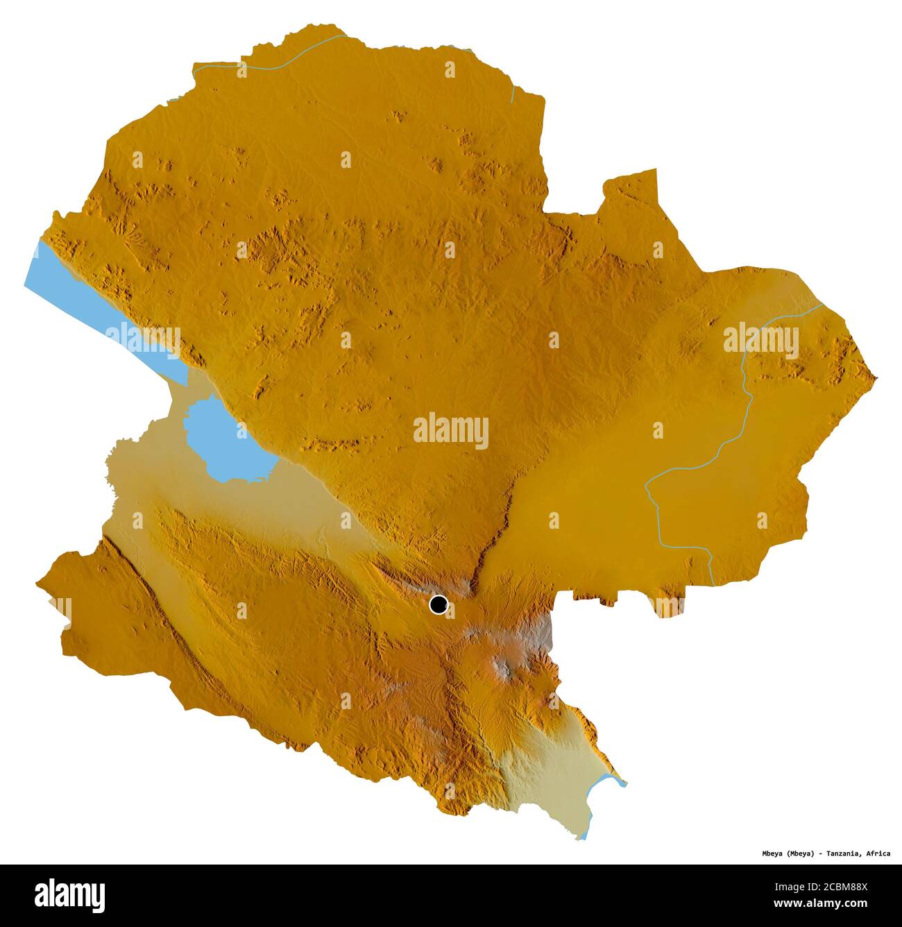 Shape of Mbeya, region of Tanzania, with its capital isolated on white ...