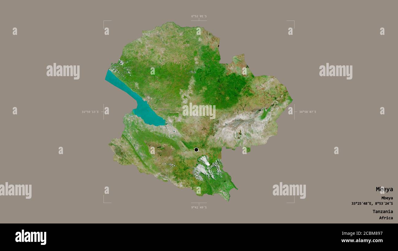 Area of Mbeya, region of Tanzania, isolated on a solid background in a ...