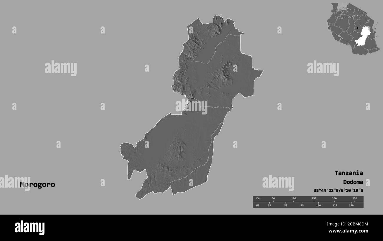 Shape of Morogoro, region of Tanzania, with its capital isolated on ...