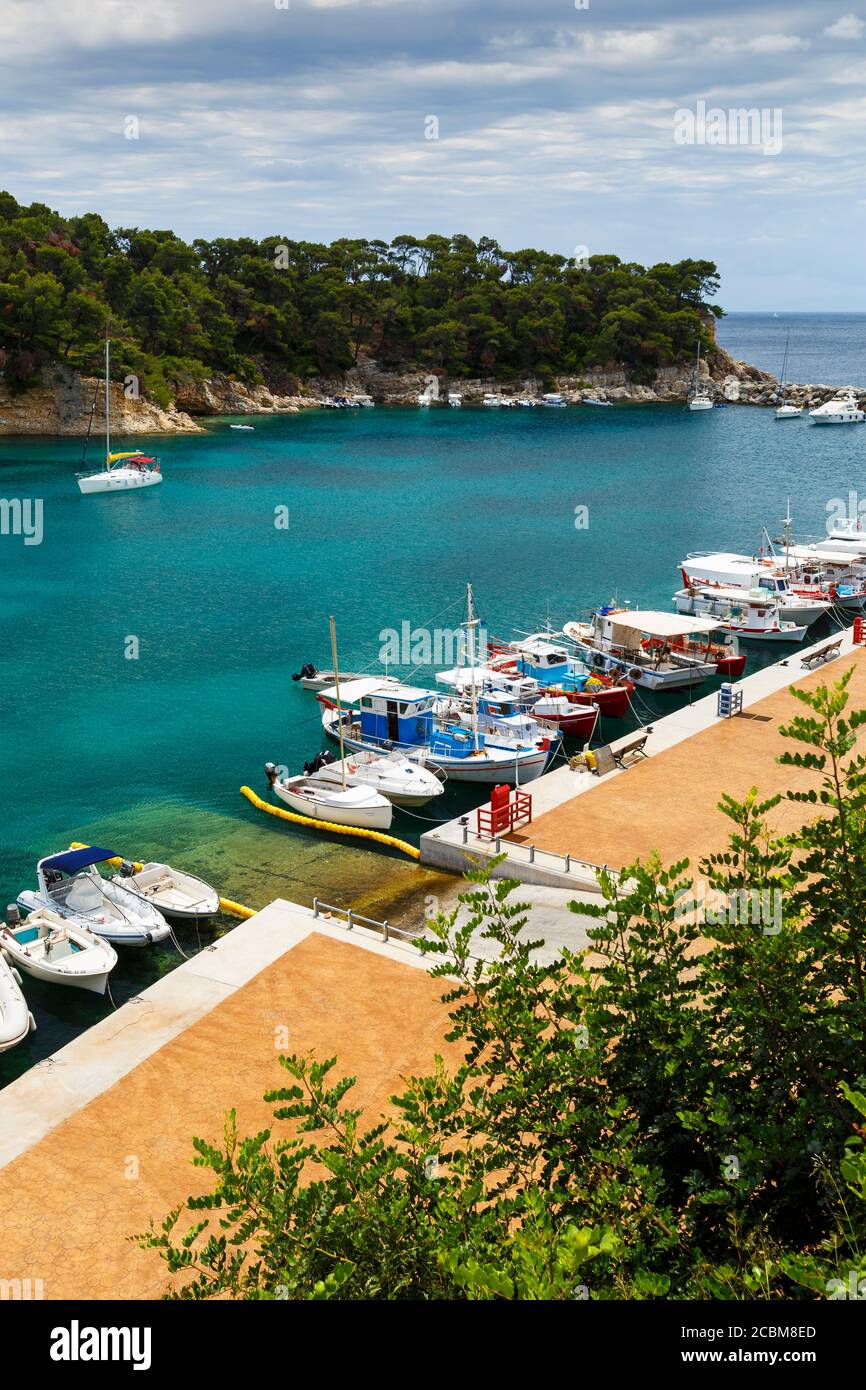 Harbour in Patitiri village on Alonissos island in Greece Stock Photo ...