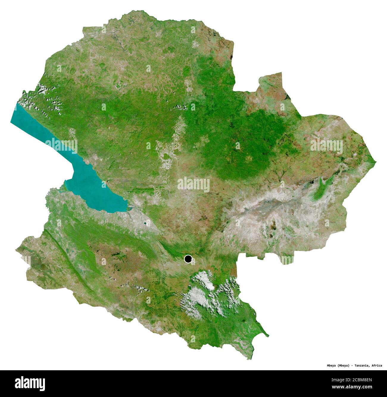 Shape of Mbeya, region of Tanzania, with its capital isolated on white ...