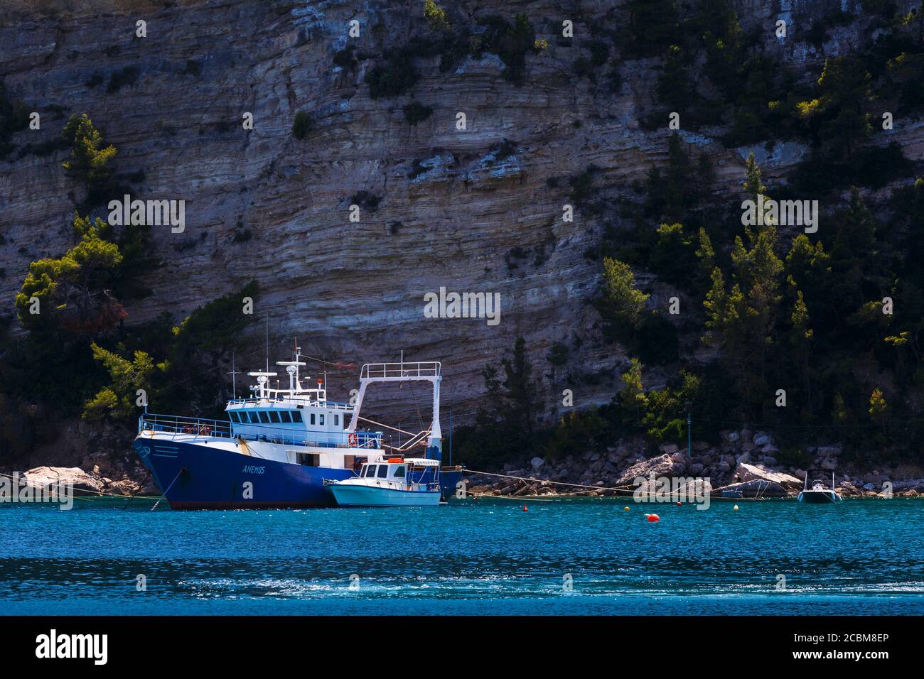 Harbour in Patitiri village on Alonissos island in Greece Stock Photo ...