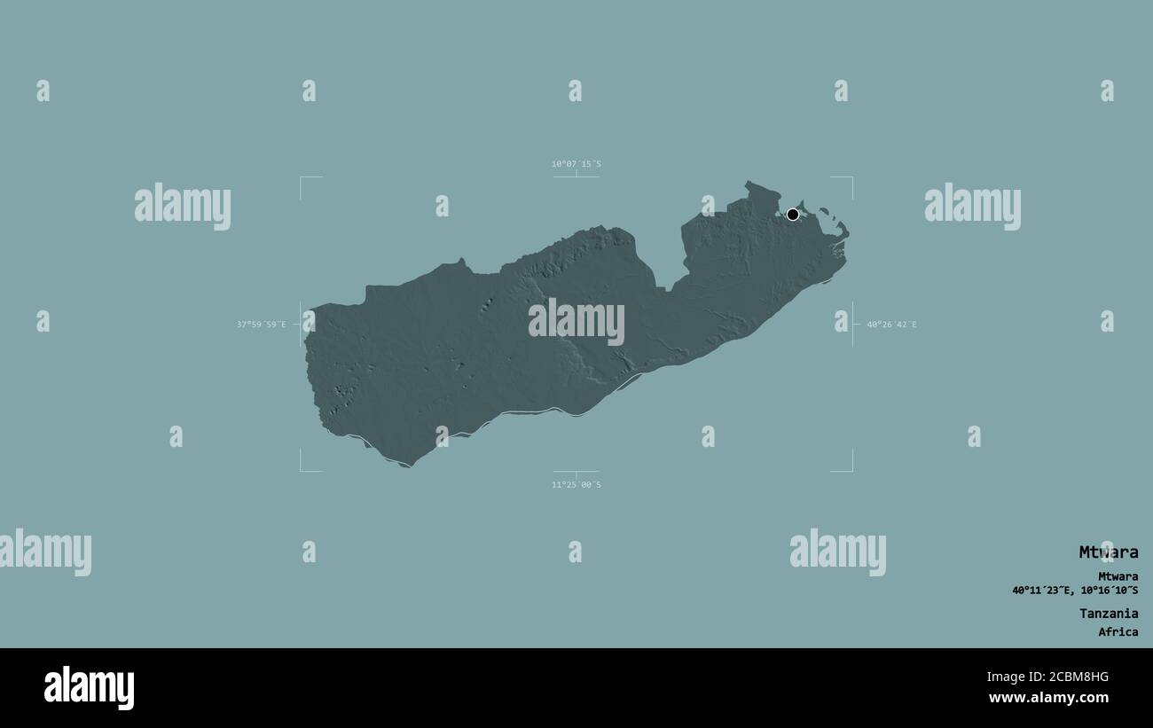 Area of Mtwara, region of Tanzania, isolated on a solid background in a ...