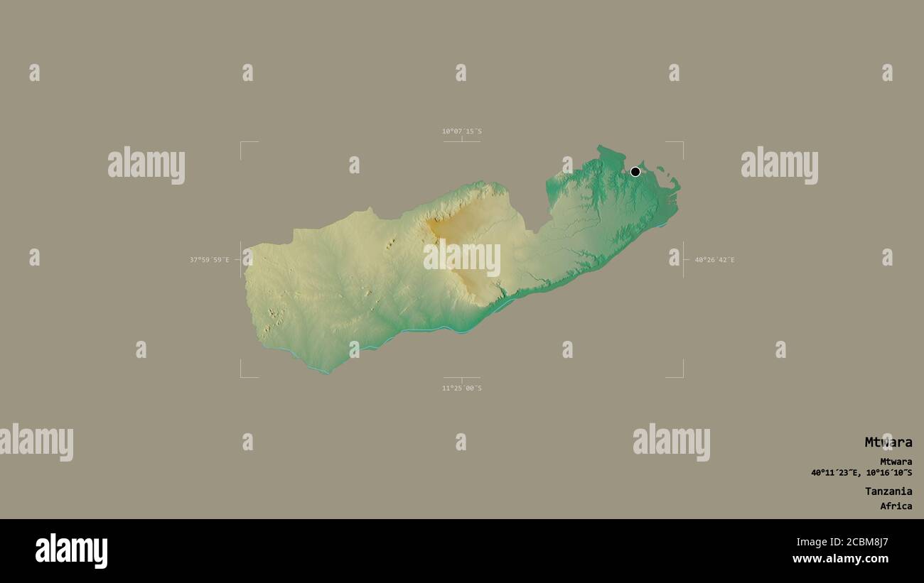 Area of Mtwara, region of Tanzania, isolated on a solid background in a ...
