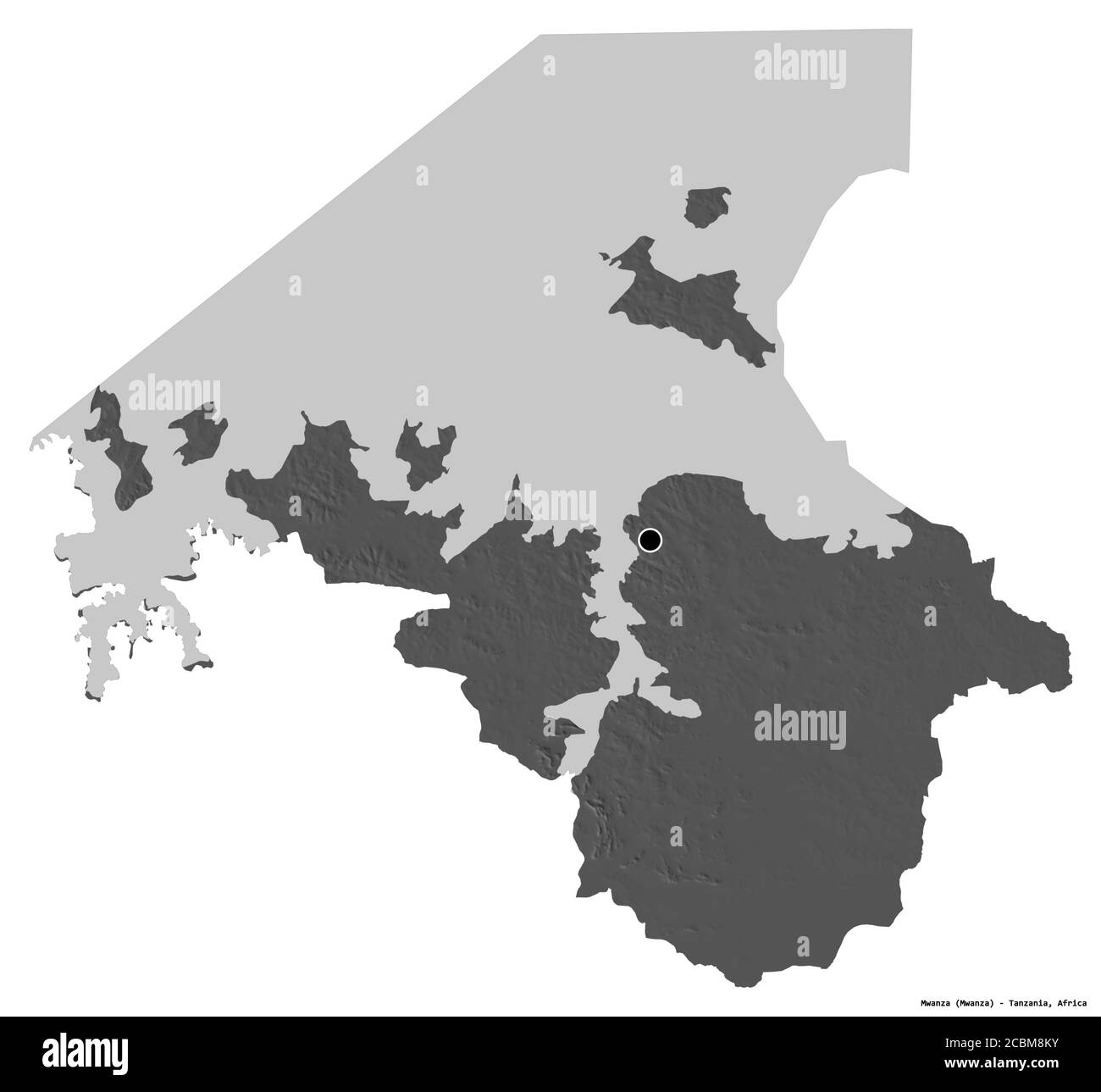 Shape of Mwanza, region of Tanzania, with its capital isolated on white ...