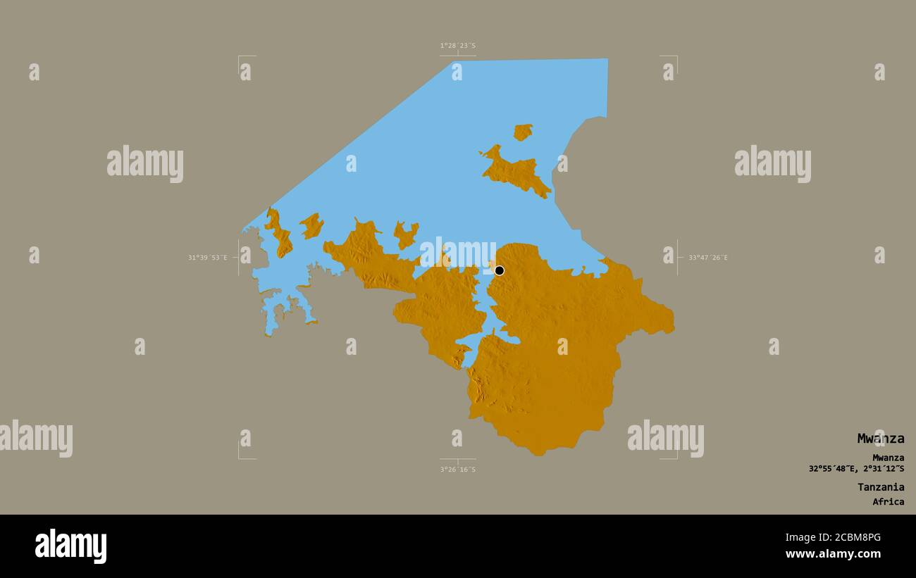 Area of Mwanza, region of Tanzania, isolated on a solid background in a ...