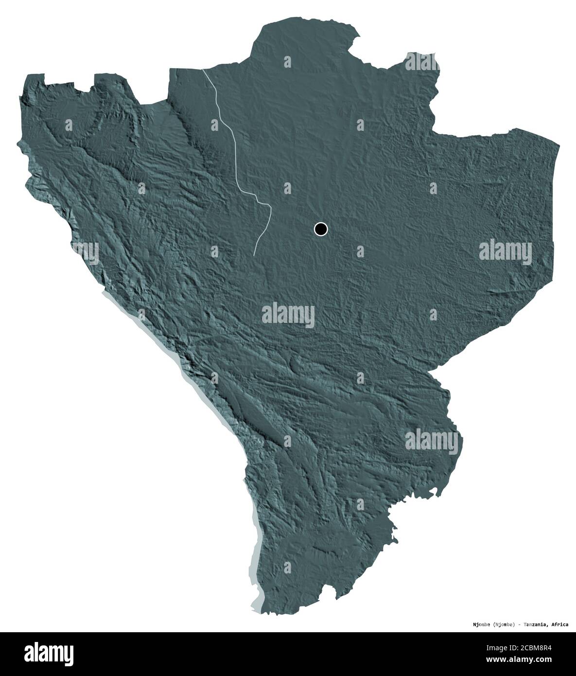 Shape of Njombe, region of Tanzania, with its capital isolated on white ...