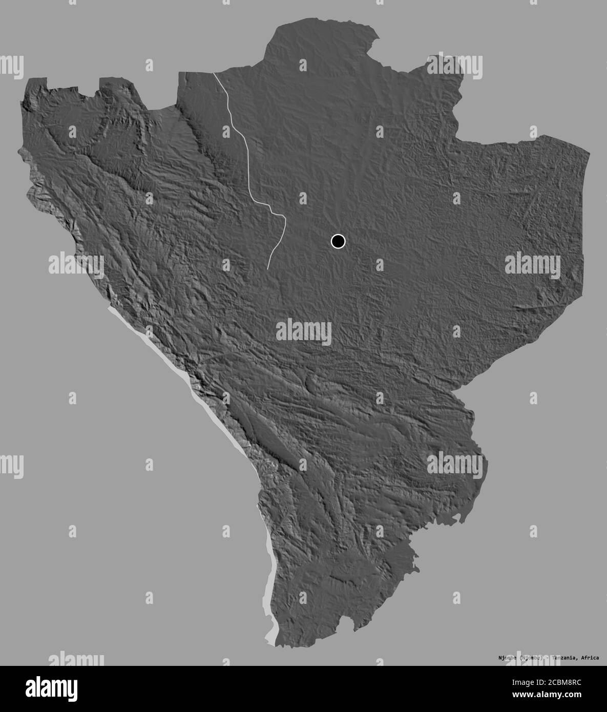 Shape of Njombe, region of Tanzania, with its capital isolated on a ...
