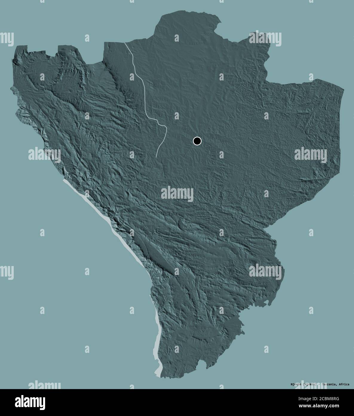 Shape of Njombe, region of Tanzania, with its capital isolated on a ...
