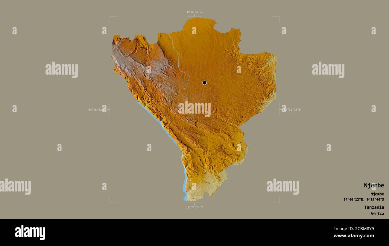 Area of Njombe, region of Tanzania, isolated on a solid background in a ...