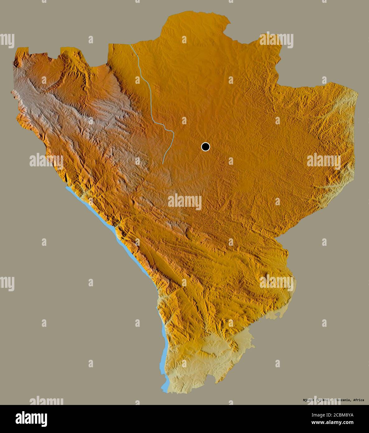 Shape of Njombe, region of Tanzania, with its capital isolated on a ...