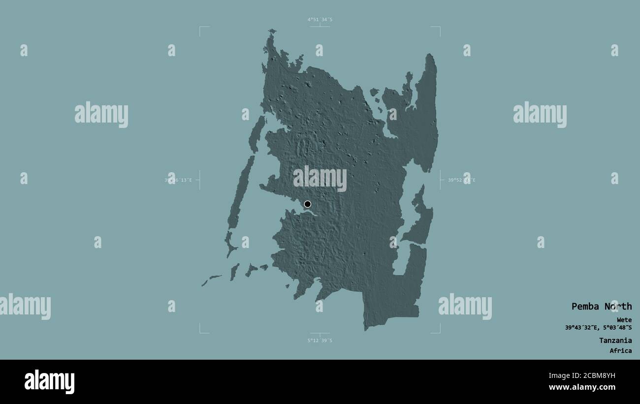 Area of Pemba North, region of Tanzania, isolated on a solid background ...