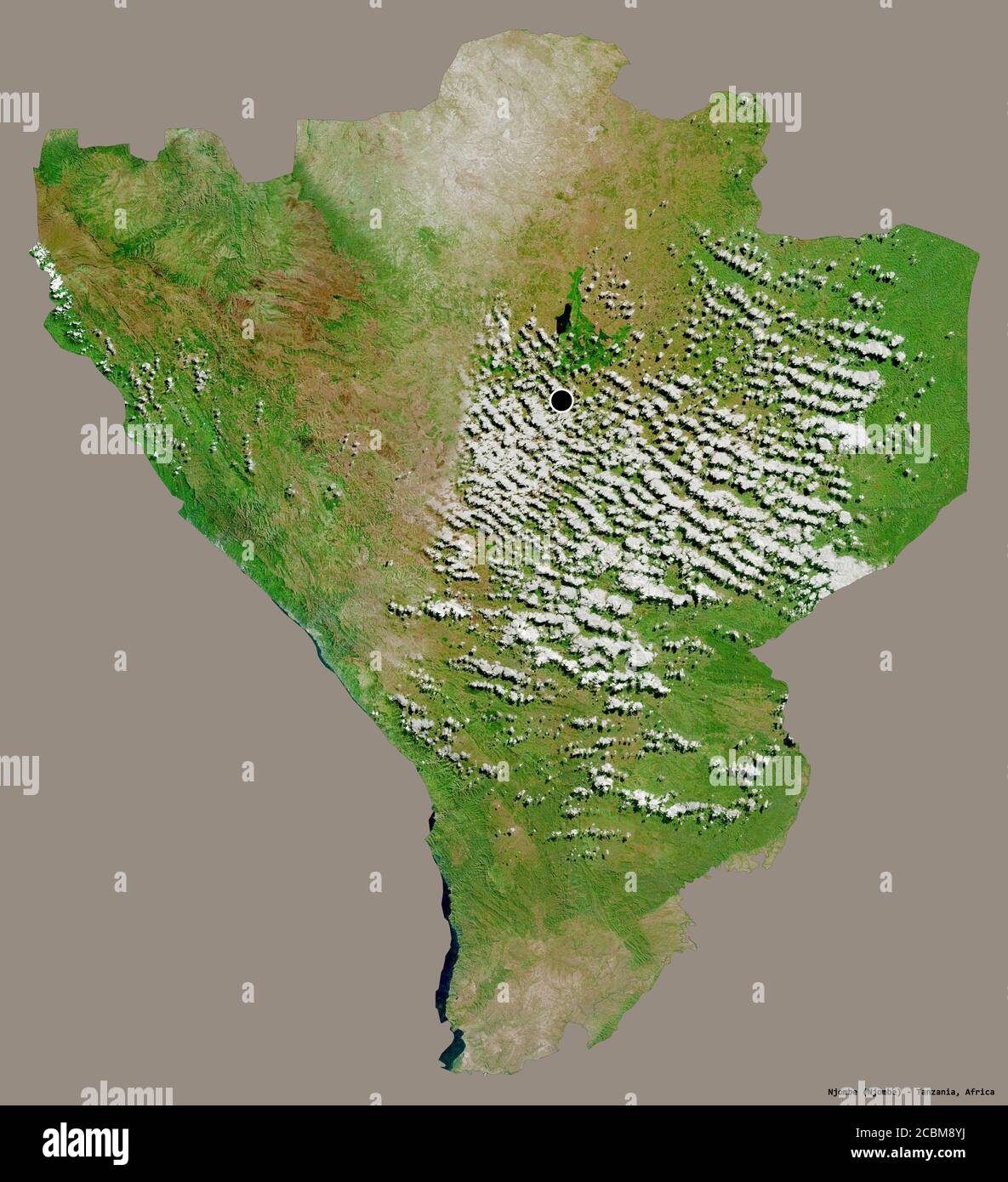 Shape of Njombe, region of Tanzania, with its capital isolated on a ...