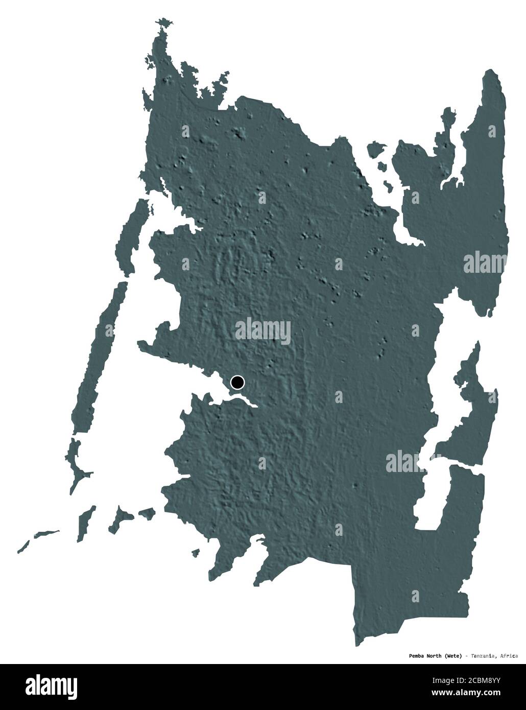 Shape of Pemba North, region of Tanzania, with its capital isolated on ...