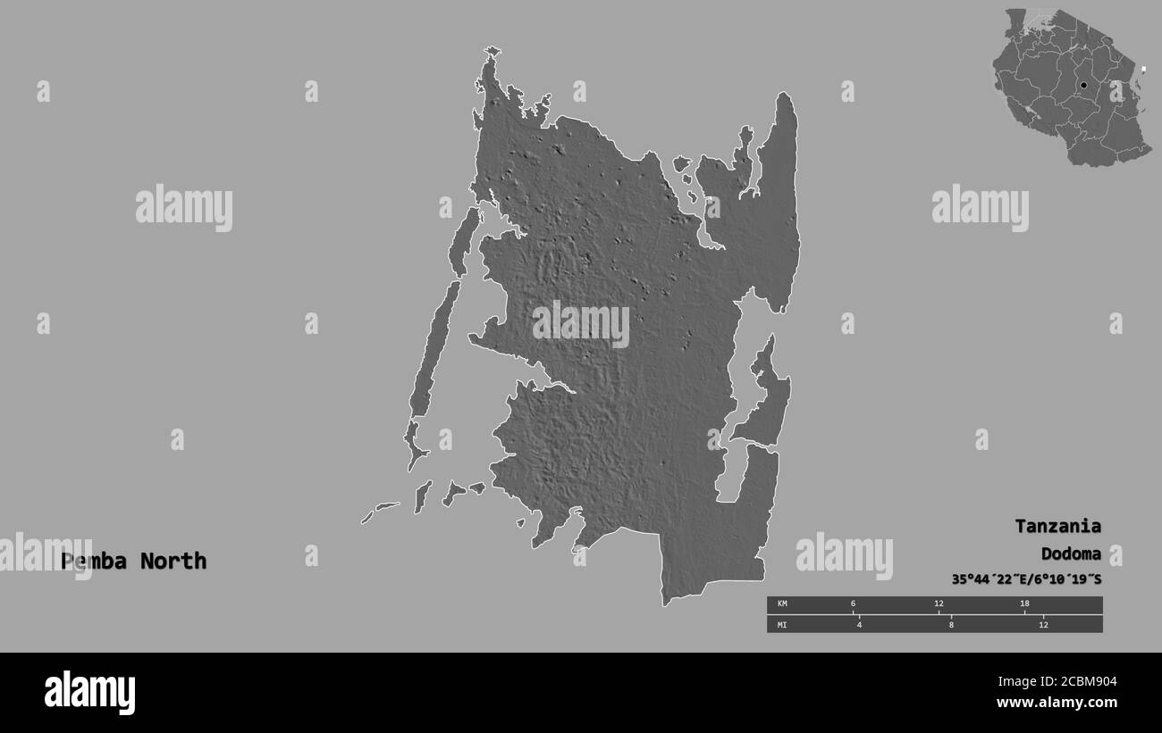 Shape of Pemba North, region of Tanzania, with its capital isolated on ...