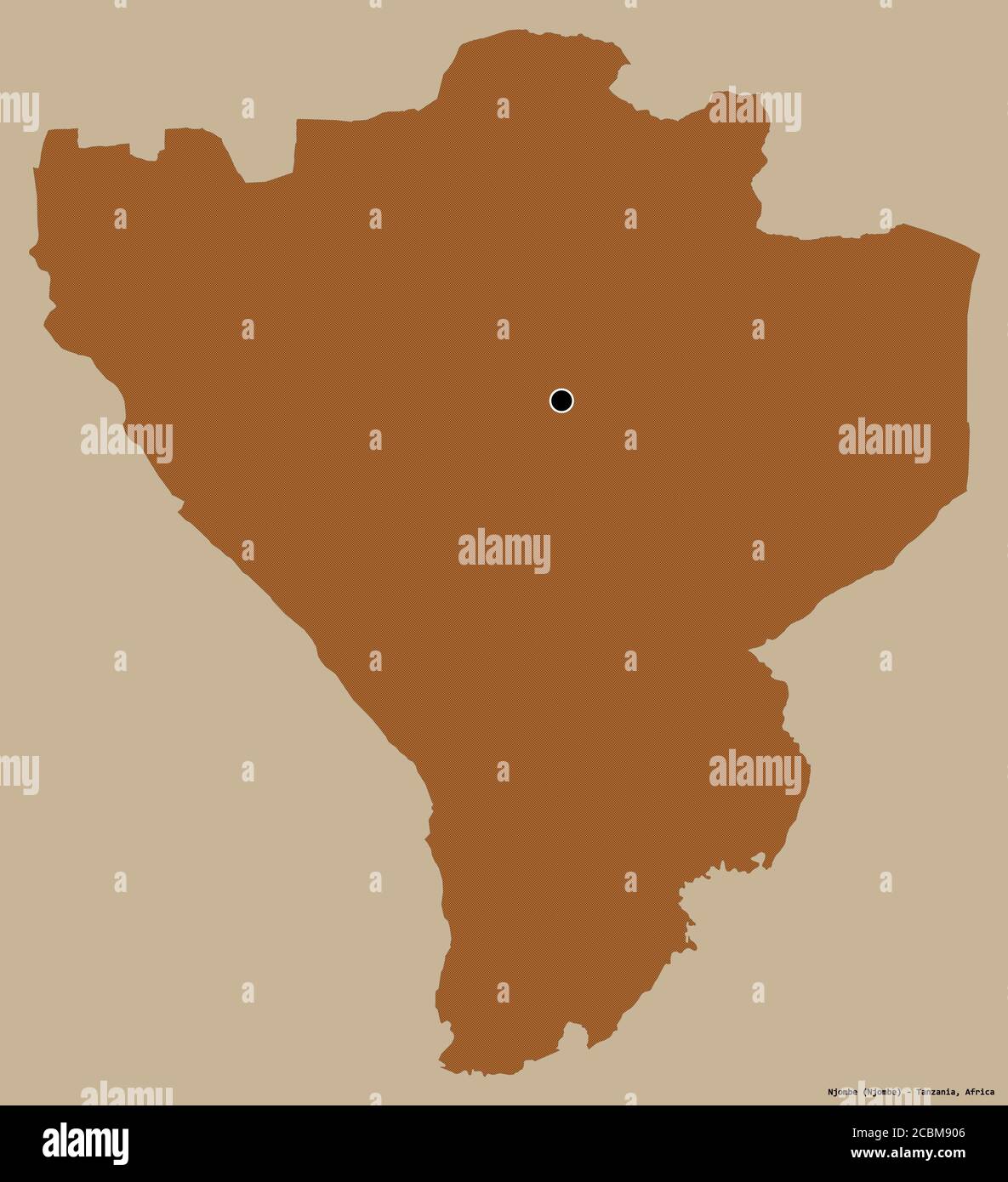 Shape of Njombe, region of Tanzania, with its capital isolated on a ...