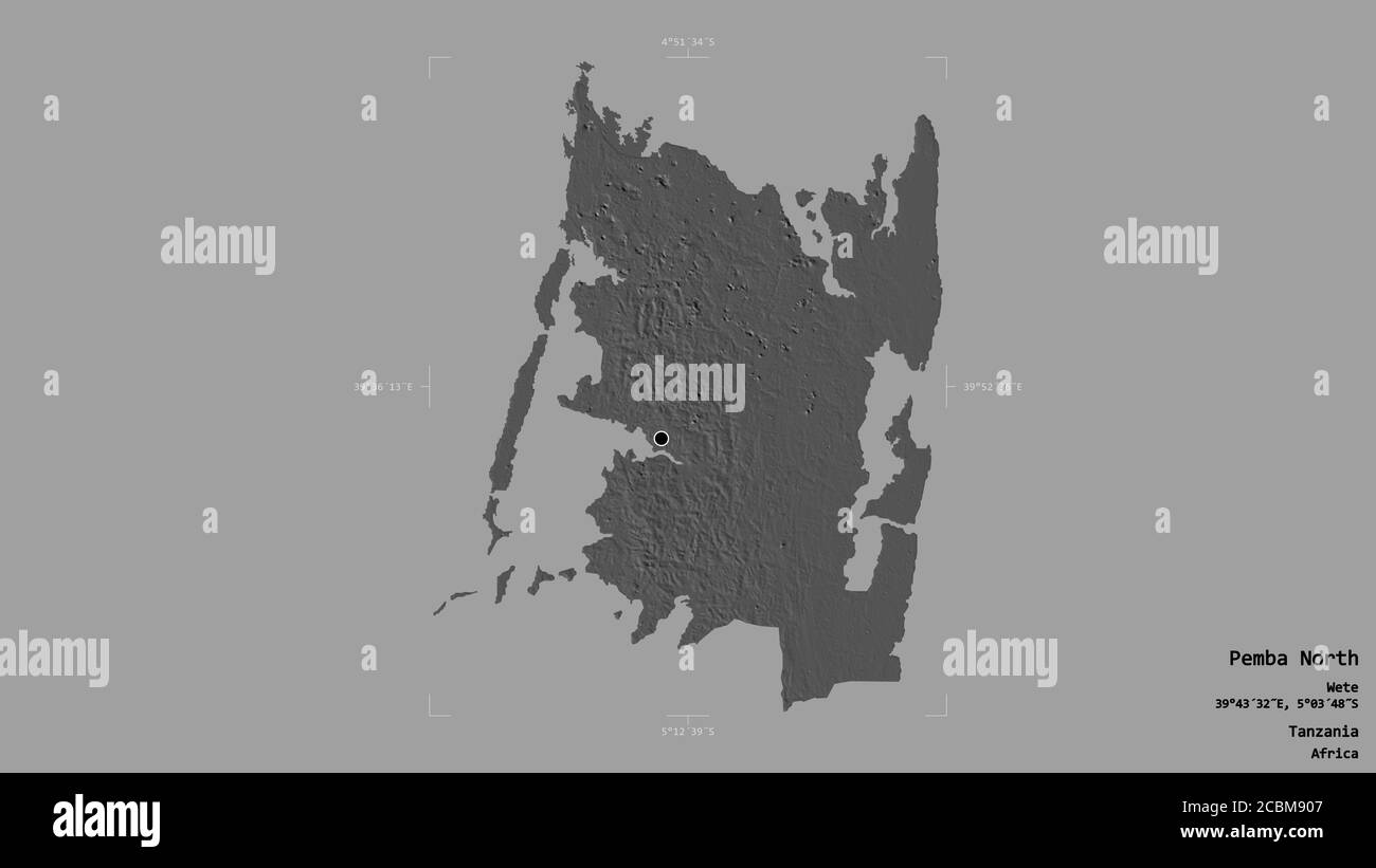 Area of Pemba North, region of Tanzania, isolated on a solid background ...