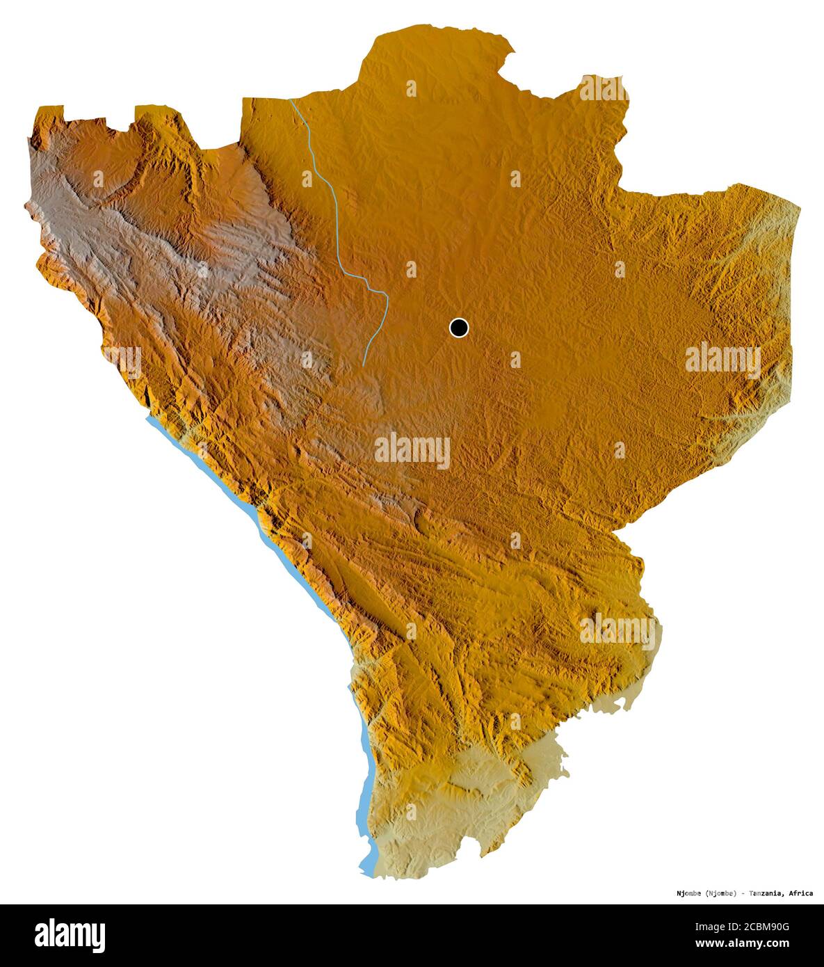 Shape of Njombe, region of Tanzania, with its capital isolated on white ...