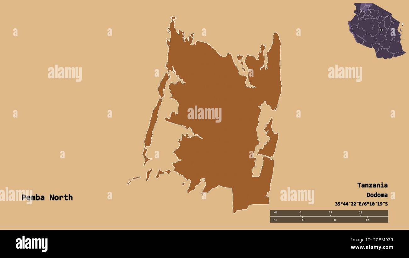 Shape of Pemba North, region of Tanzania, with its capital isolated on ...