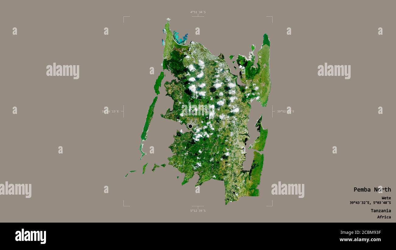 Area of Pemba North, region of Tanzania, isolated on a solid background ...