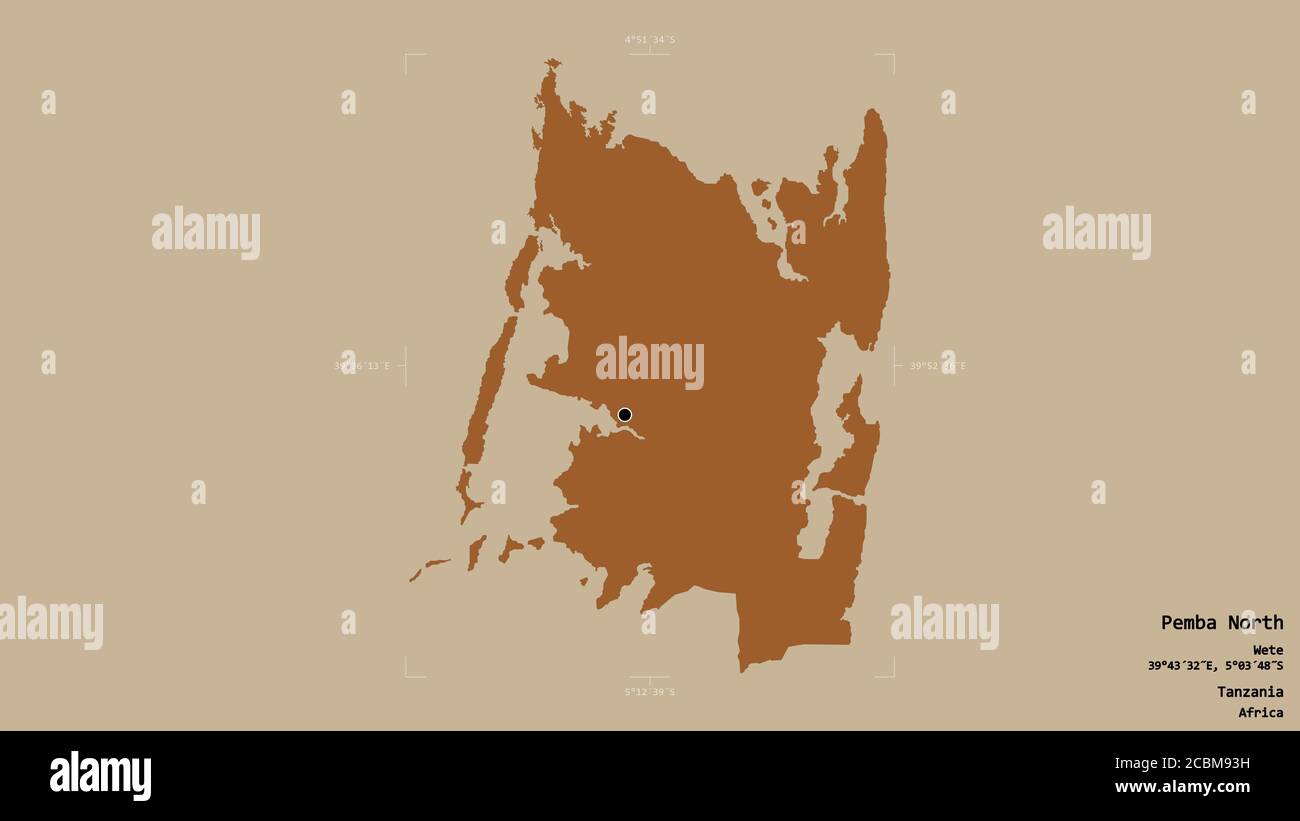Area of Pemba North, region of Tanzania, isolated on a solid background ...