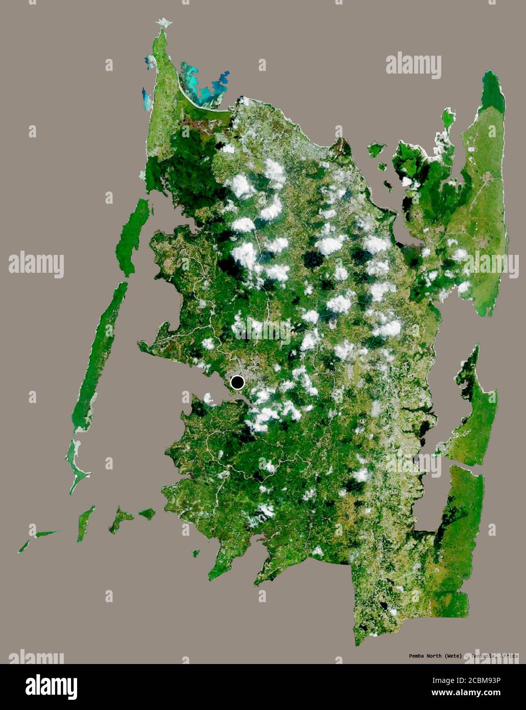 Shape of Pemba North, region of Tanzania, with its capital isolated on ...