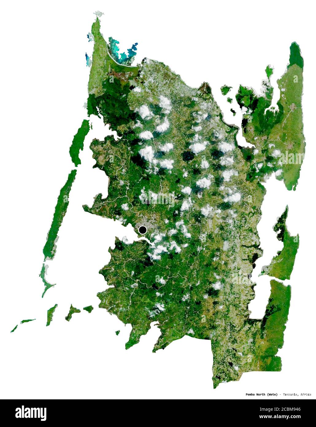 Shape of Pemba North, region of Tanzania, with its capital isolated on ...