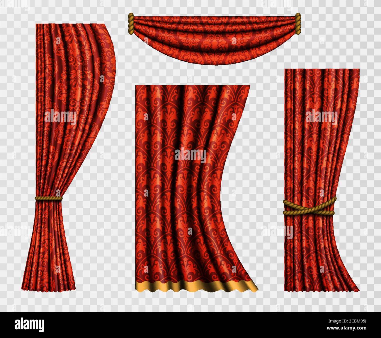 Set of realistic curtains with a pattern in Baroque style. Curtain ...