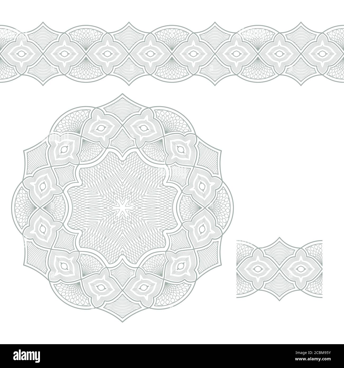 Set of guilloche. Seamless border, circular ornament, brush element ...
