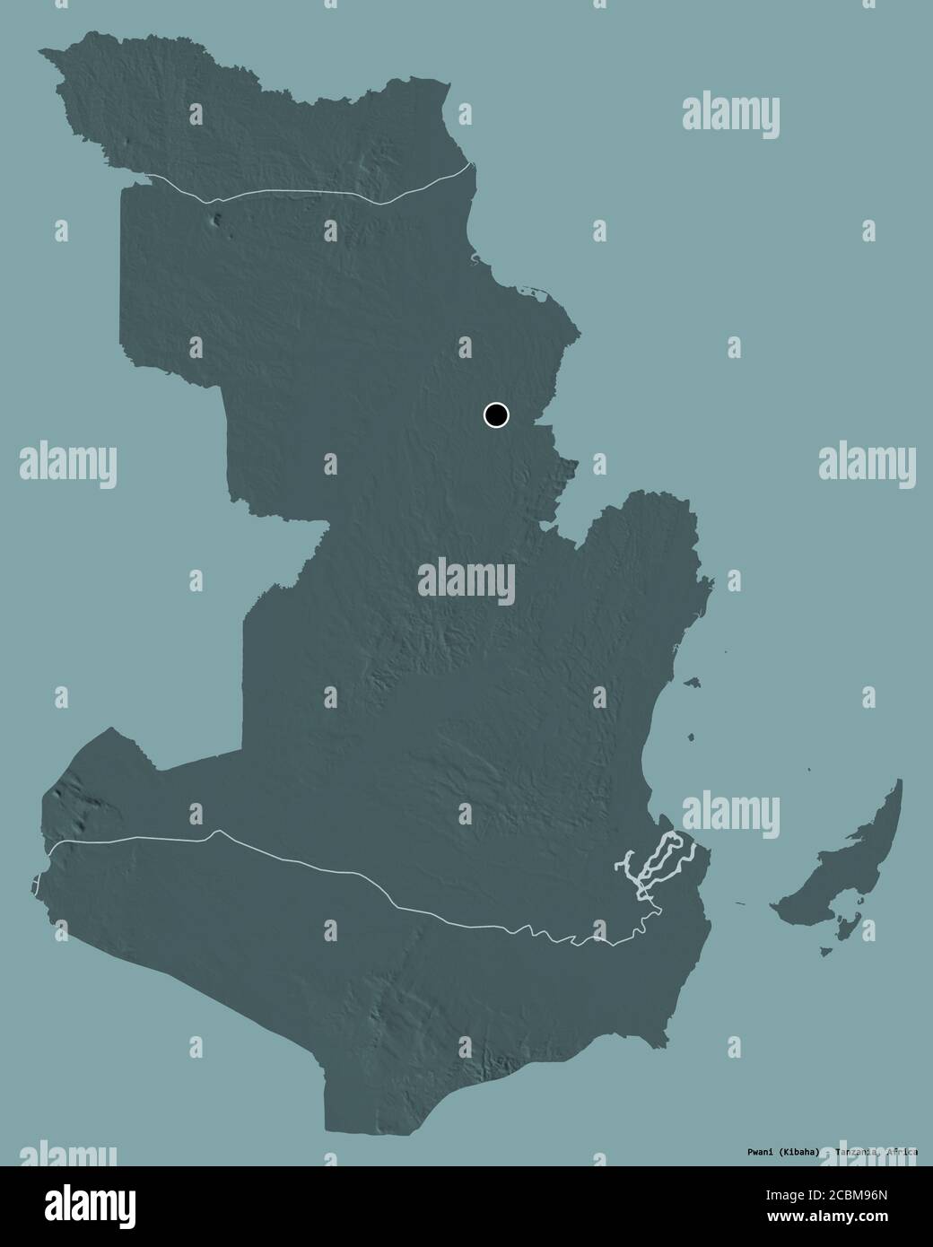 Shape of Pwani, region of Tanzania, with its capital isolated on a ...