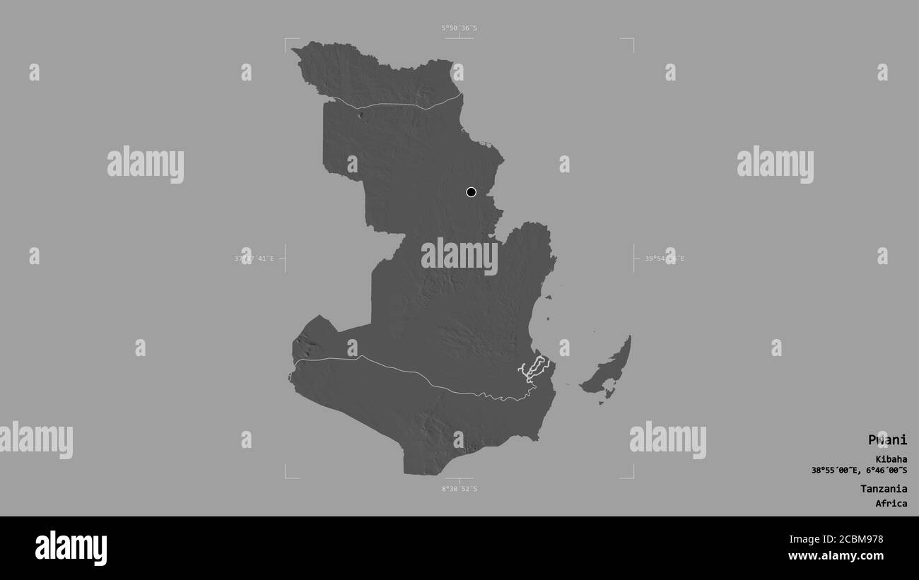 Area of Pwani, region of Tanzania, isolated on a solid background in a ...