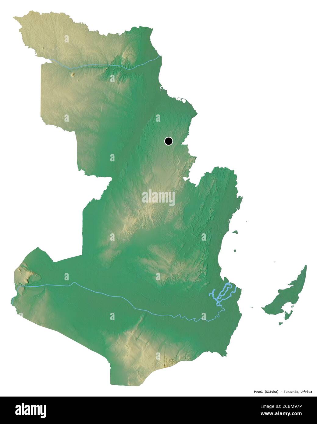 Shape of Pwani, region of Tanzania, with its capital isolated on white ...