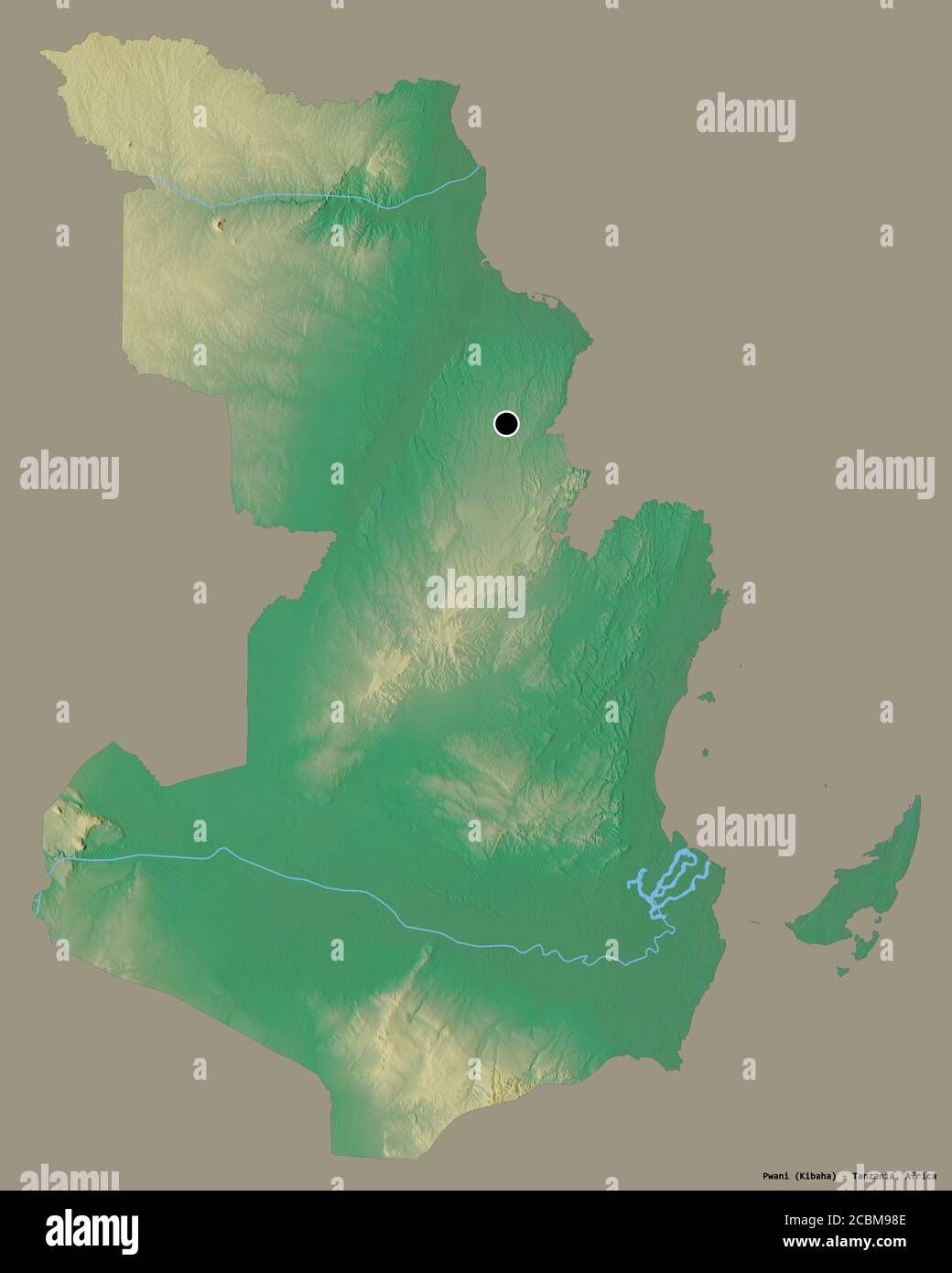Shape of Pwani, region of Tanzania, with its capital isolated on a ...