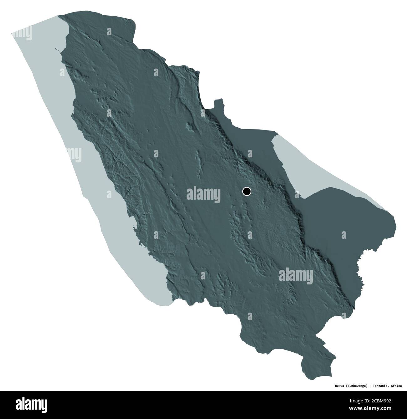 Shape of Rukwa, region of Tanzania, with its capital isolated on white ...