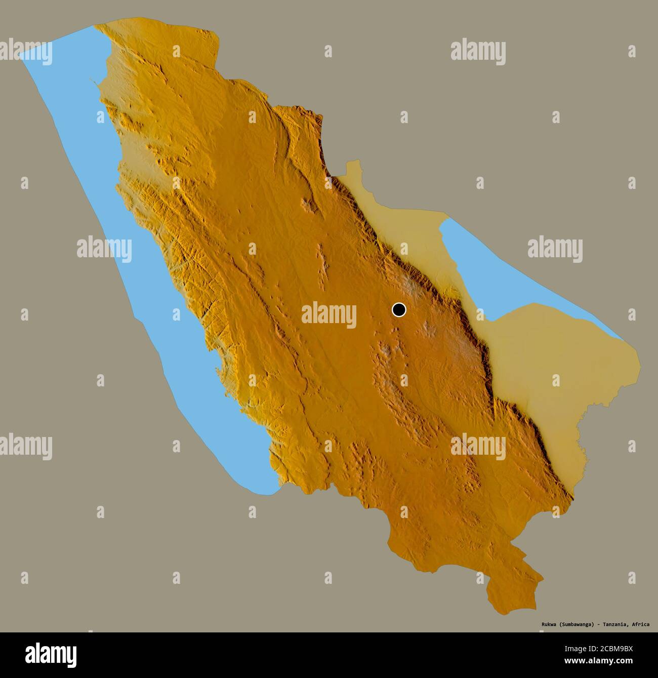 Shape of Rukwa, region of Tanzania, with its capital isolated on a ...