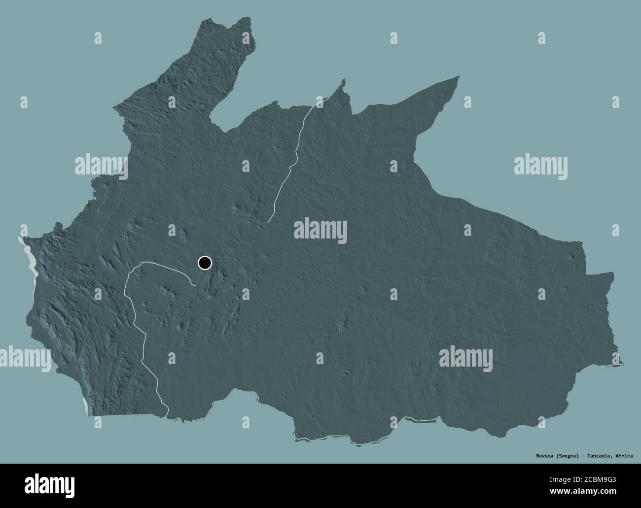 Shape of Ruvuma, region of Tanzania, with its capital isolated on a ...