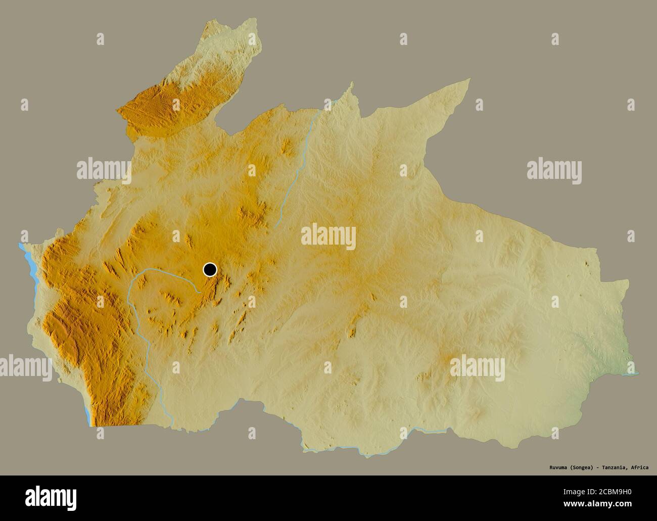 Shape of Ruvuma, region of Tanzania, with its capital isolated on a ...