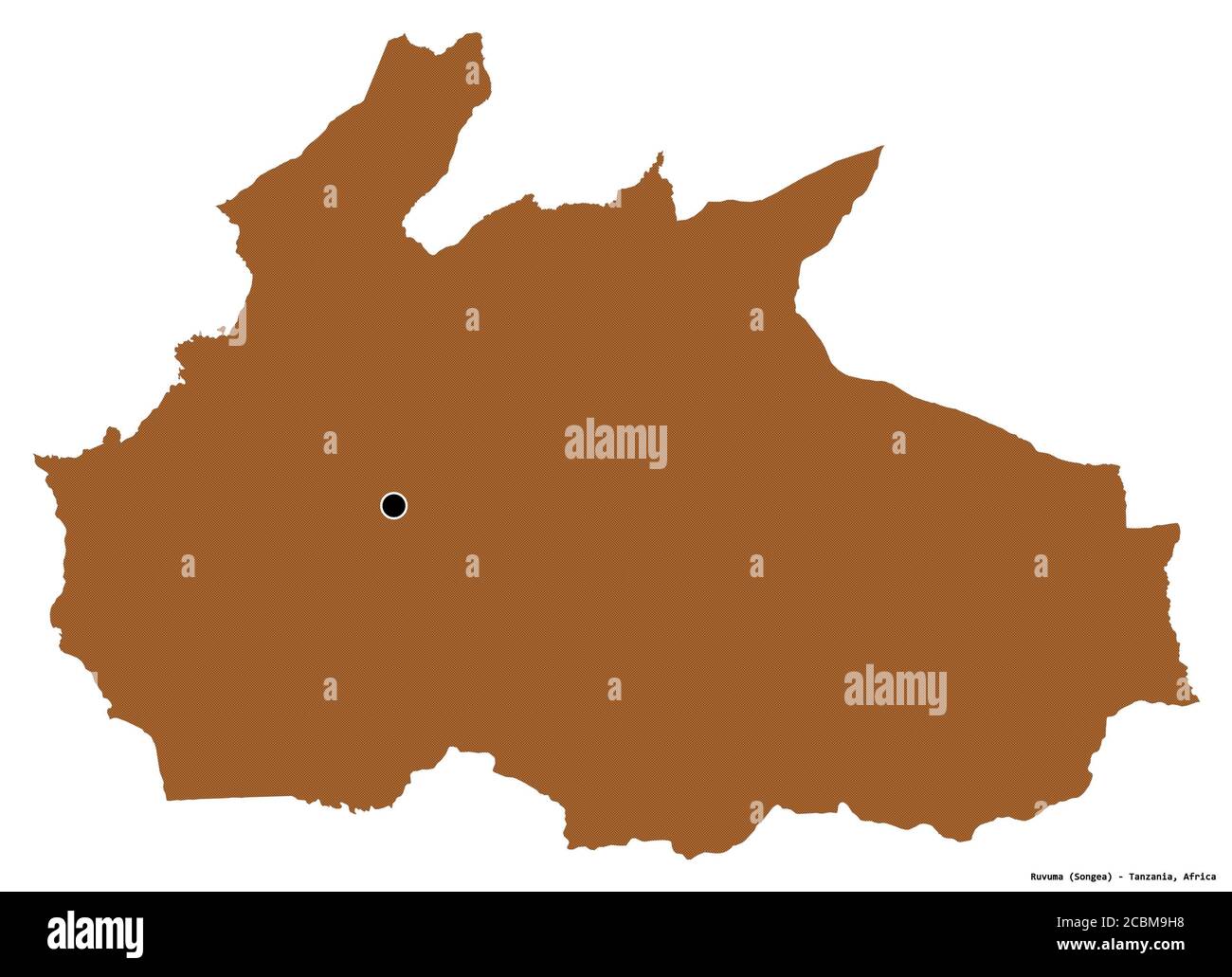 Shape of Ruvuma, region of Tanzania, with its capital isolated on white ...