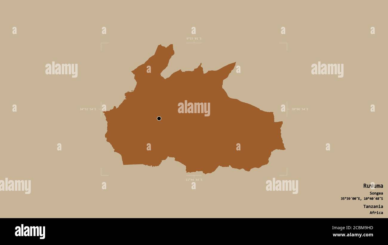 Area of Ruvuma, region of Tanzania, isolated on a solid background in a ...