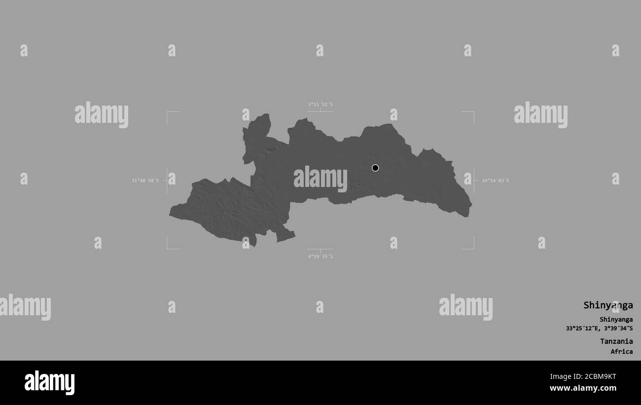 Area of Shinyanga, region of Tanzania, isolated on a solid background ...