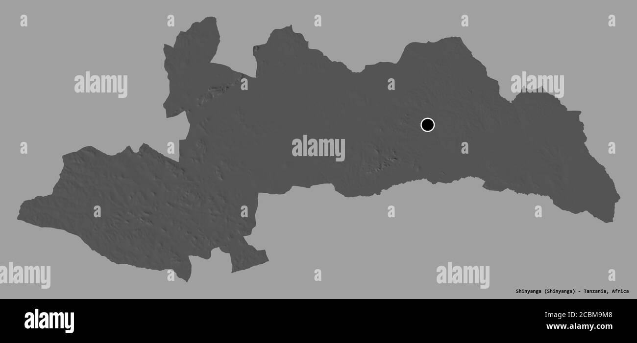 Shape of Shinyanga, region of Tanzania, with its capital isolated on a ...