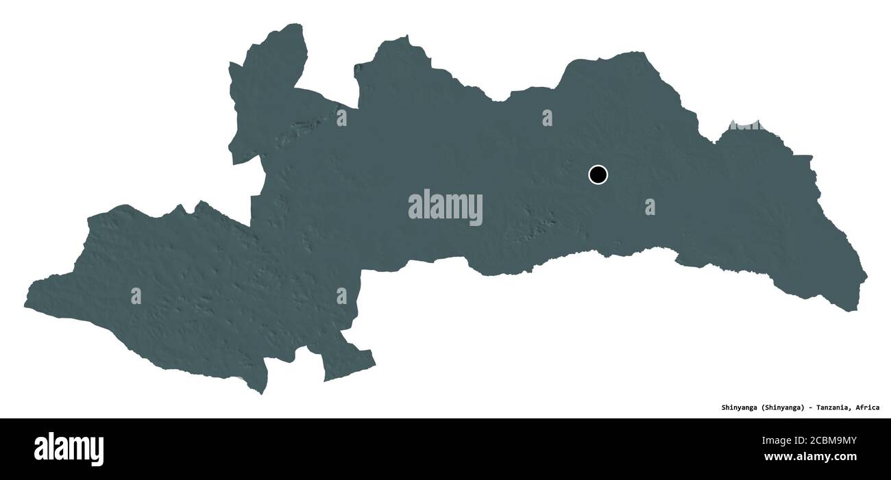 Shape of Shinyanga, region of Tanzania, with its capital isolated on ...