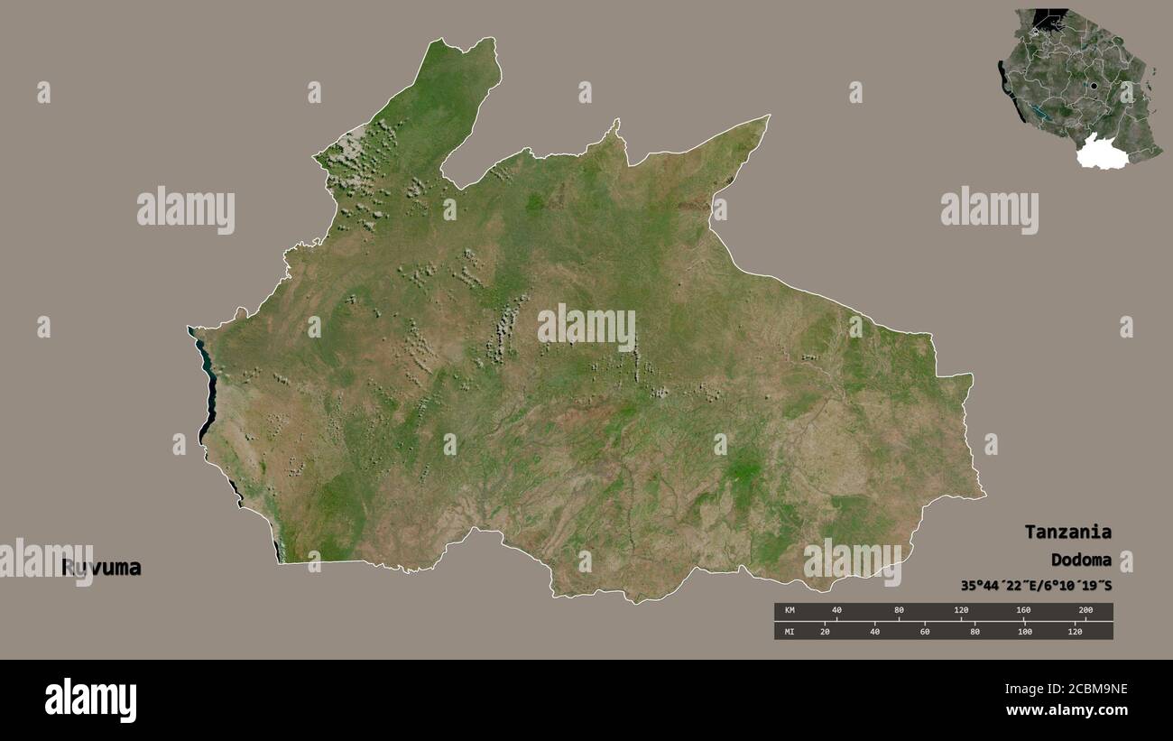 Shape of Ruvuma, region of Tanzania, with its capital isolated on solid ...