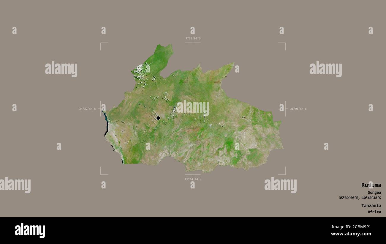 Area of Ruvuma, region of Tanzania, isolated on a solid background in a ...