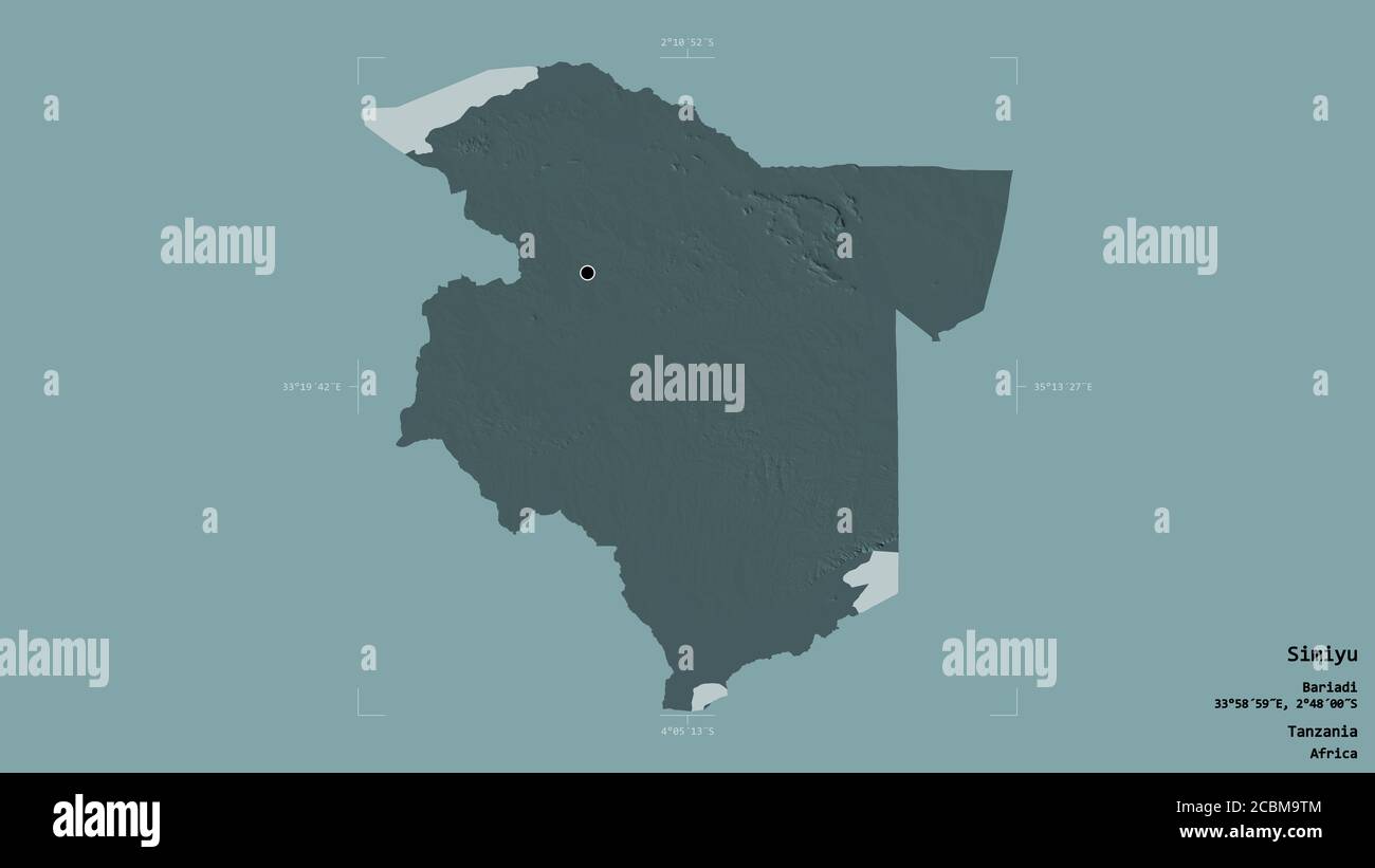Area of Simiyu, region of Tanzania, isolated on a solid background in a ...