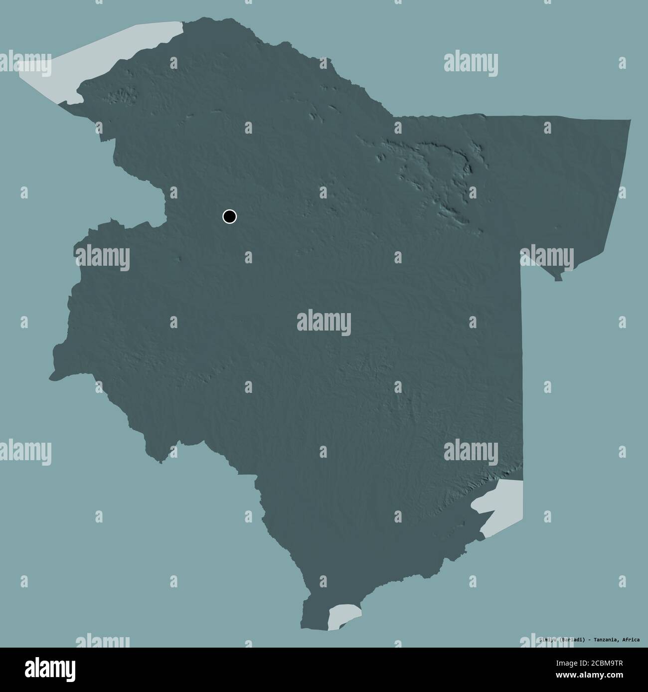 Shape of Simiyu, region of Tanzania, with its capital isolated on a ...