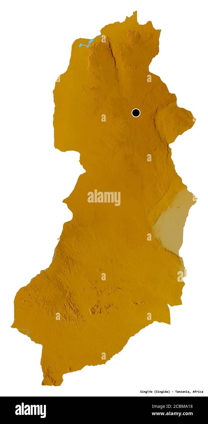 Shape of Singida, region of Tanzania, with its capital isolated on ...